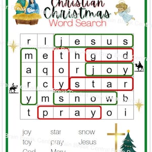 Kindergarten Christian Christmas Word Search With Answer Key, Printable ...