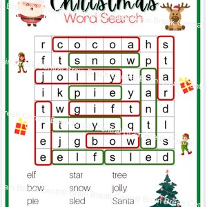 1st Grade Christmas Word Search With Answer Key, Printable - Etsy
