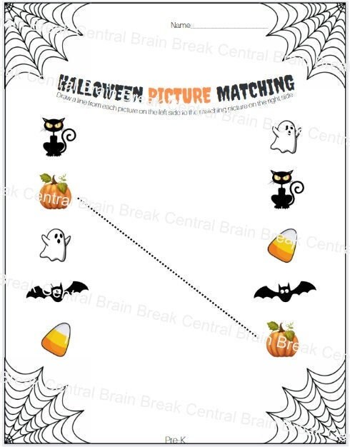 Pre-k Halloween Picture Matching Worksheet With Answer Key, Printable ...