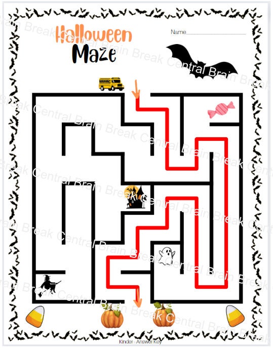 Kindergarten Halloween Maze With Answer Key, Printable - Etsy