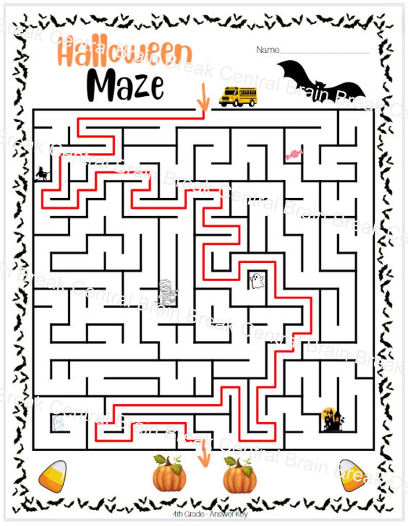 4th Grade Halloween Maze With Answer Key, Printable - Etsy