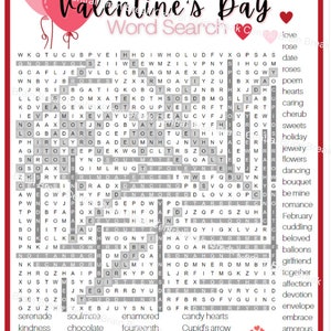 College/adult Valentine's Day Word Search With Answer Key, Printable ...