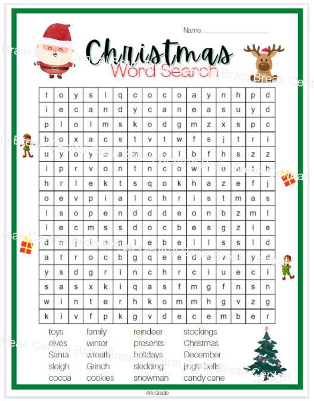4th Grade Christmas Word Search With Answer Key, Printable - Etsy