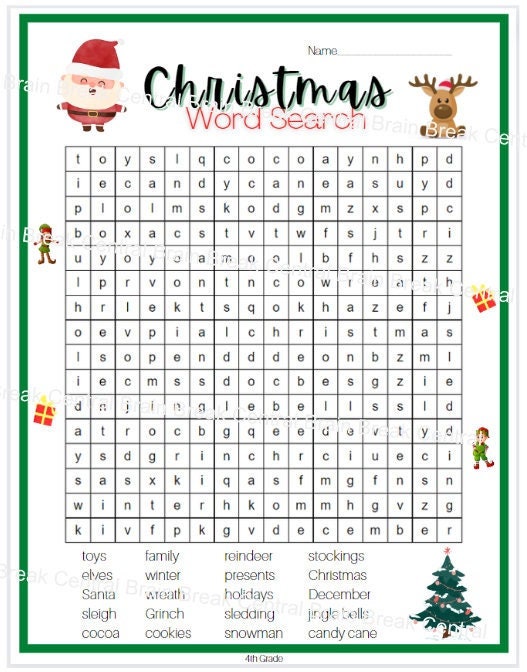 4th Grade Christmas Word Search With Answer Key, Printable - Etsy