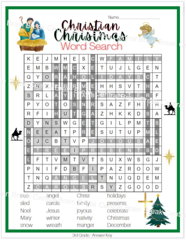 3rd Grade Christian Christmas Word Search With Answer Key, Printable - Etsy