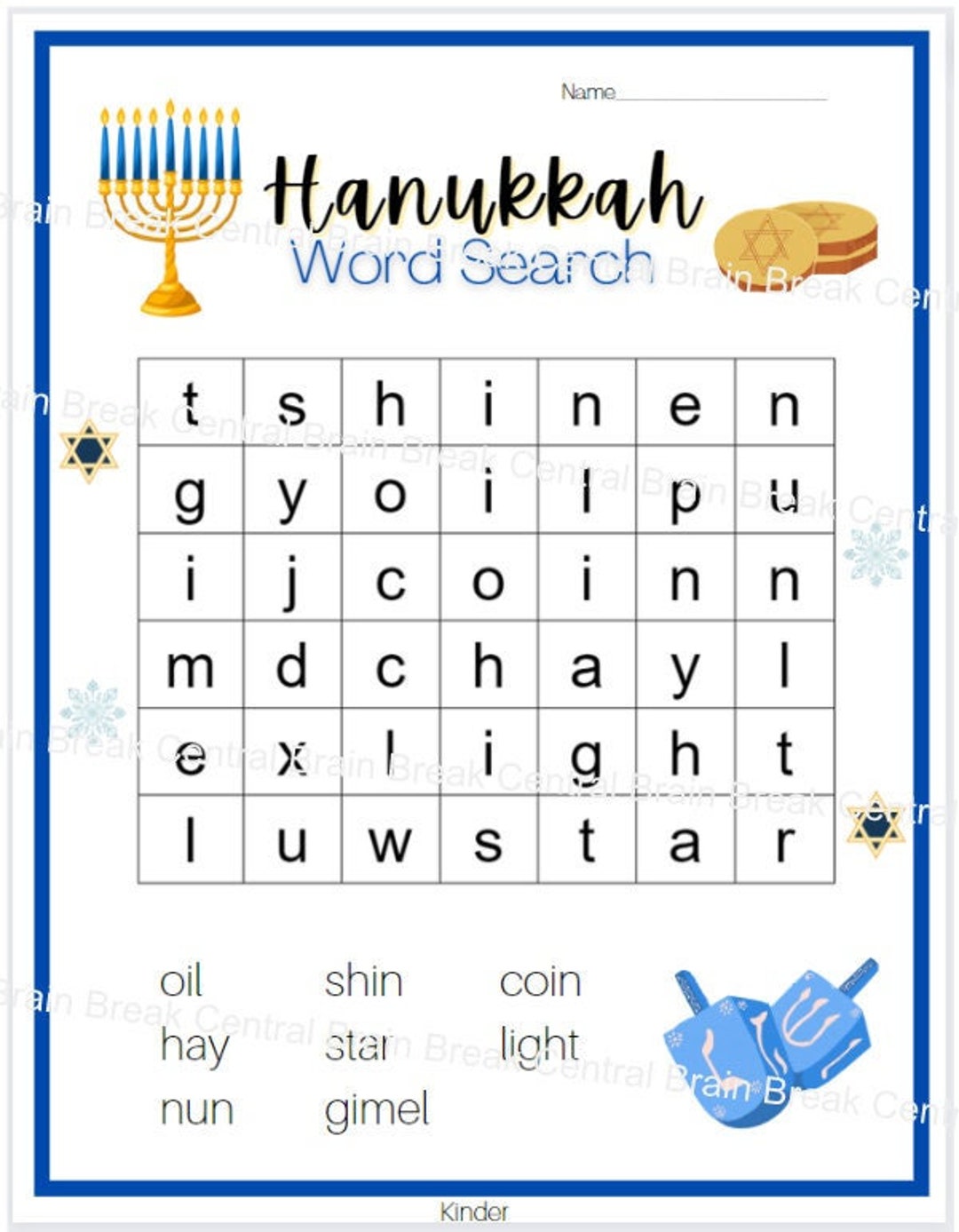 Kindergarten Hanukkah Word Search With Answer Key, Printable - Etsy