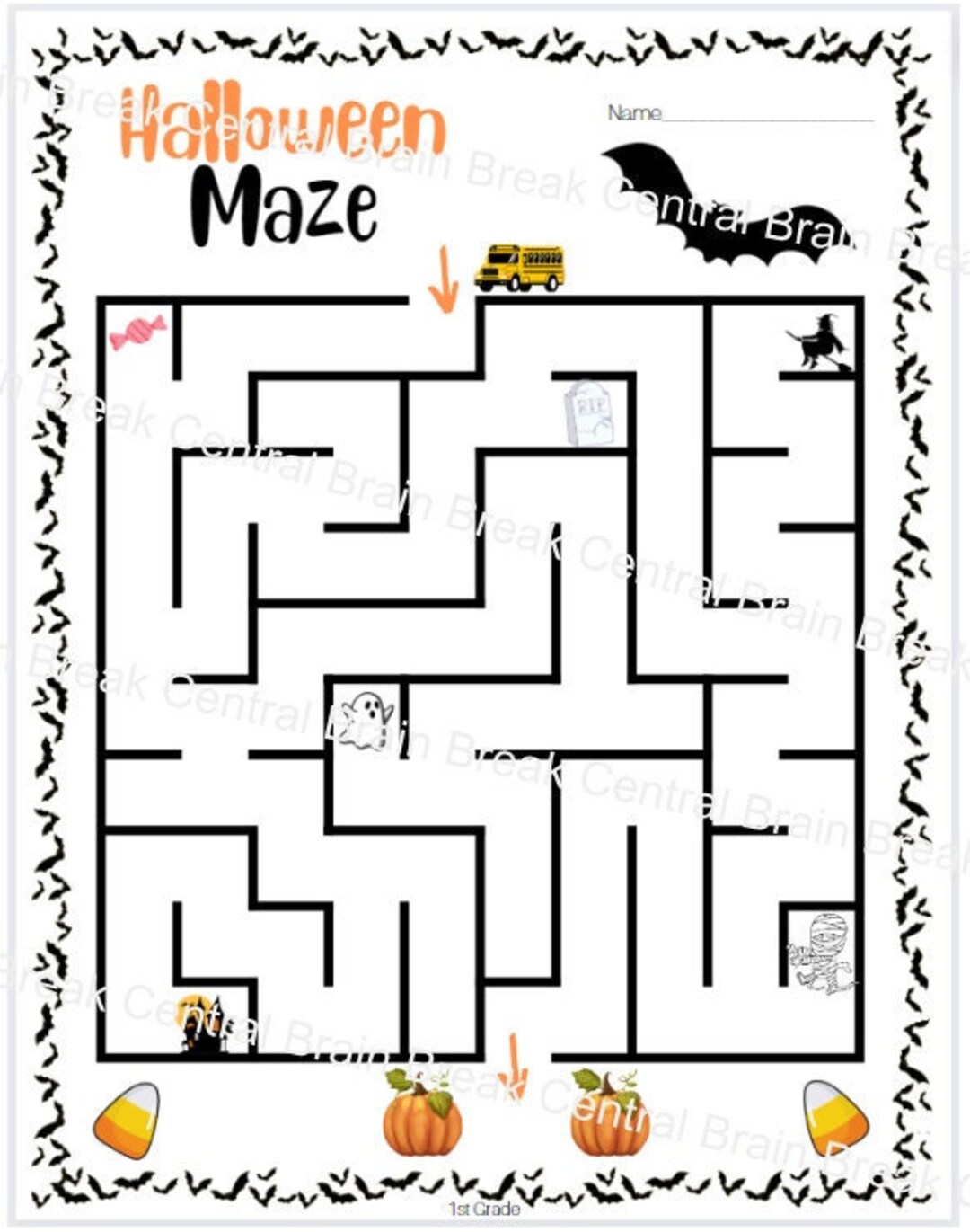 1st Grade Halloween Maze With Answer Key, Printable - Etsy
