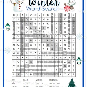 3rd Grade Winter Word Search With Answer Key, Printable - Etsy