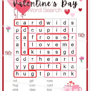 1st Grade Valentine's Day Word Search With Answer Key, Printable - Etsy