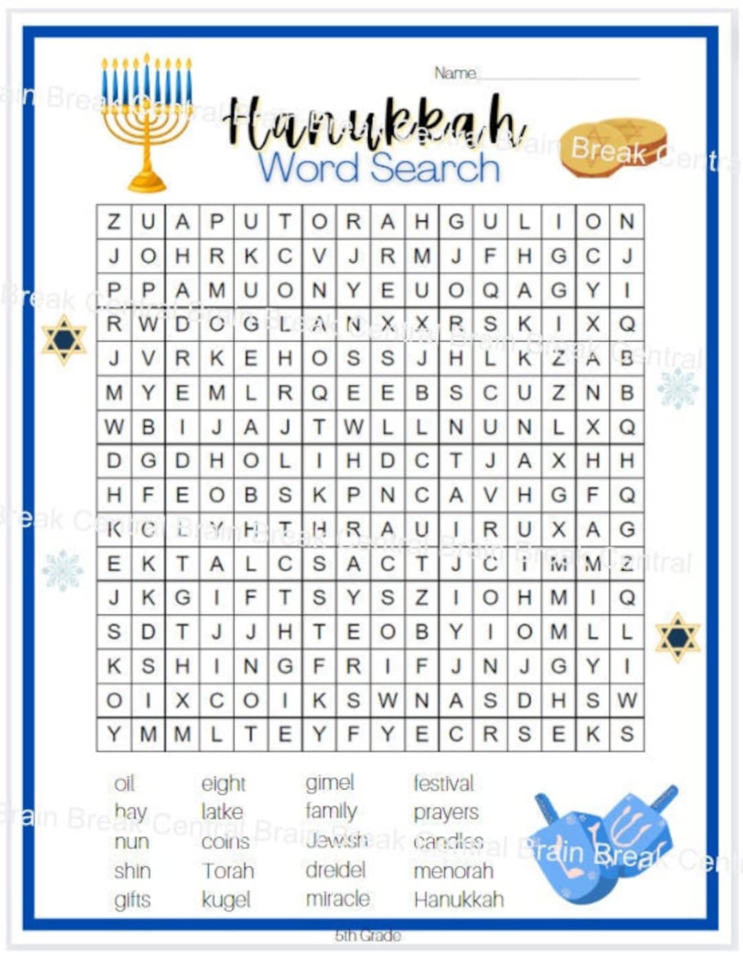 5th Grade Hanukkah Word Search With Answer Key, Printable - Etsy
