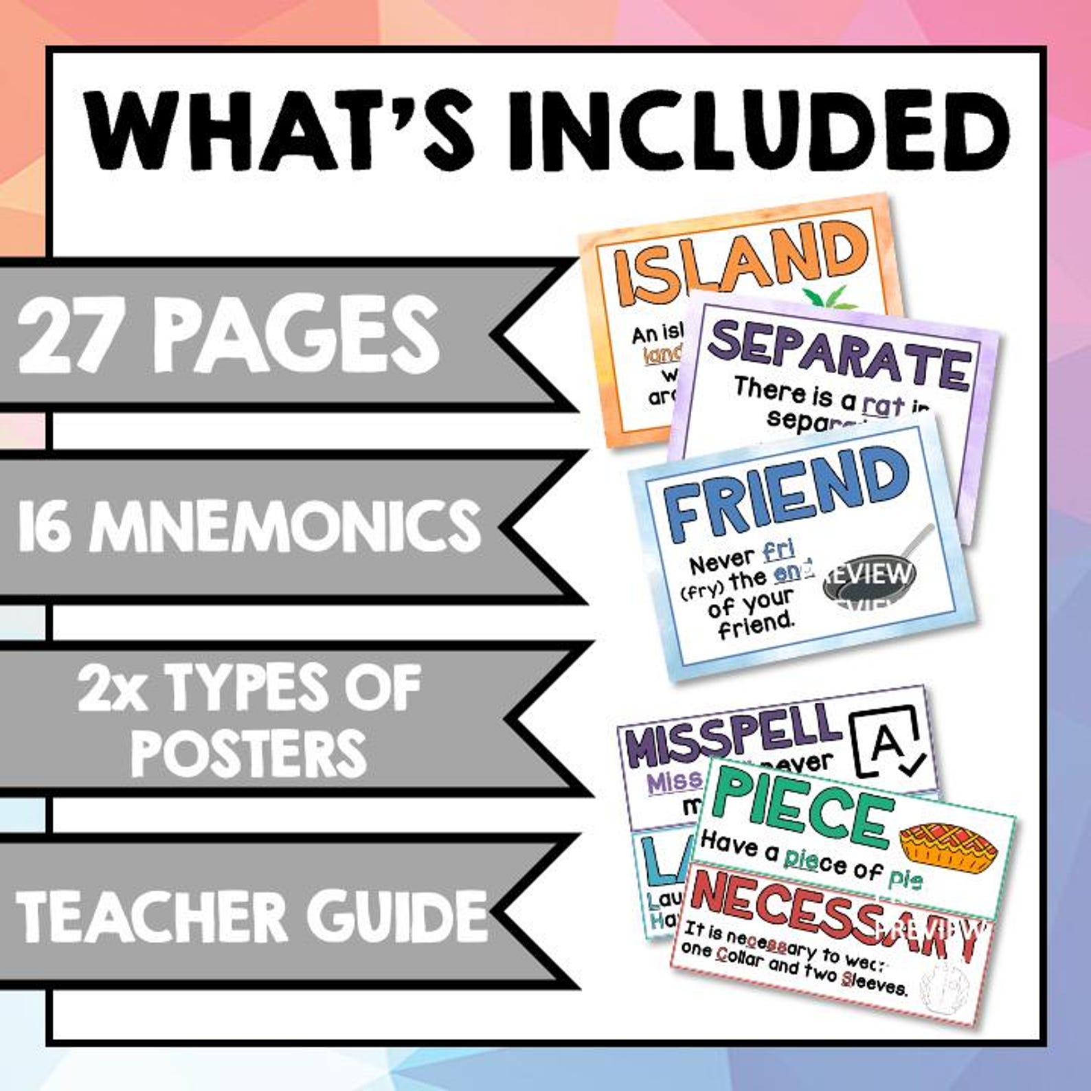 Spelling Tricks and Mnemonic Posters - Educational / Classroom Posters ...