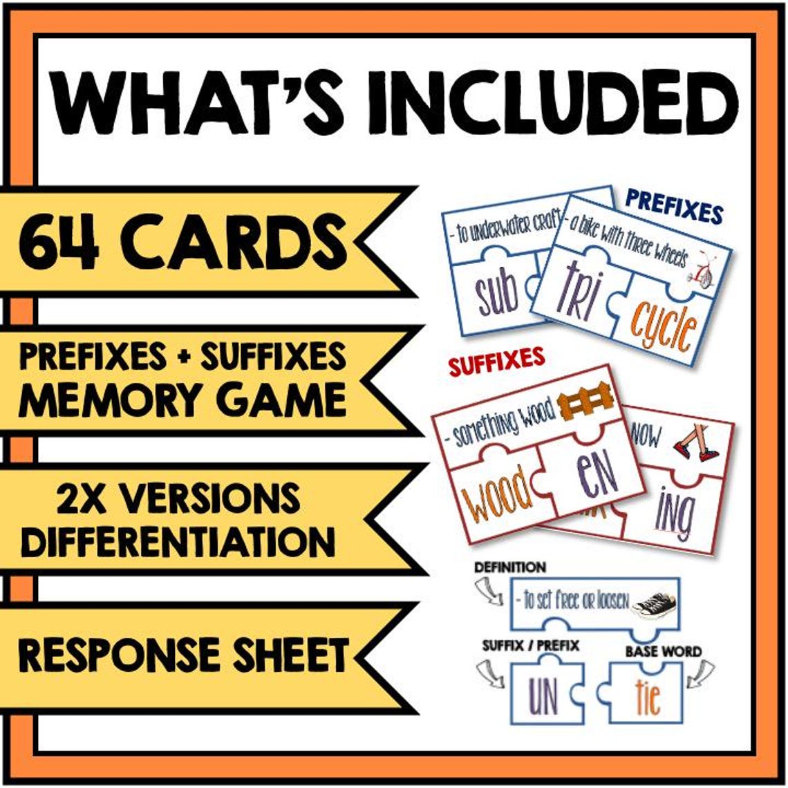 Prefixes & Suffixes Matching Game - Word Work Activity + Response ...
