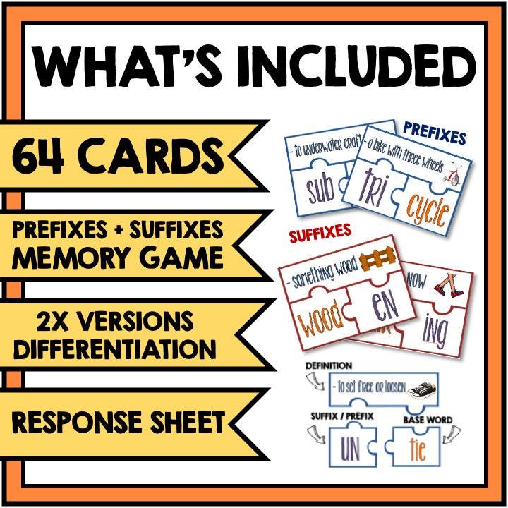 Prefixes & Suffixes Matching Game - Word Work Activity + Response ...