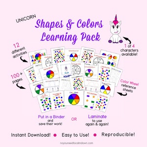 Unicorn Shapes and Colors Shapes and Colors Workbook - Etsy