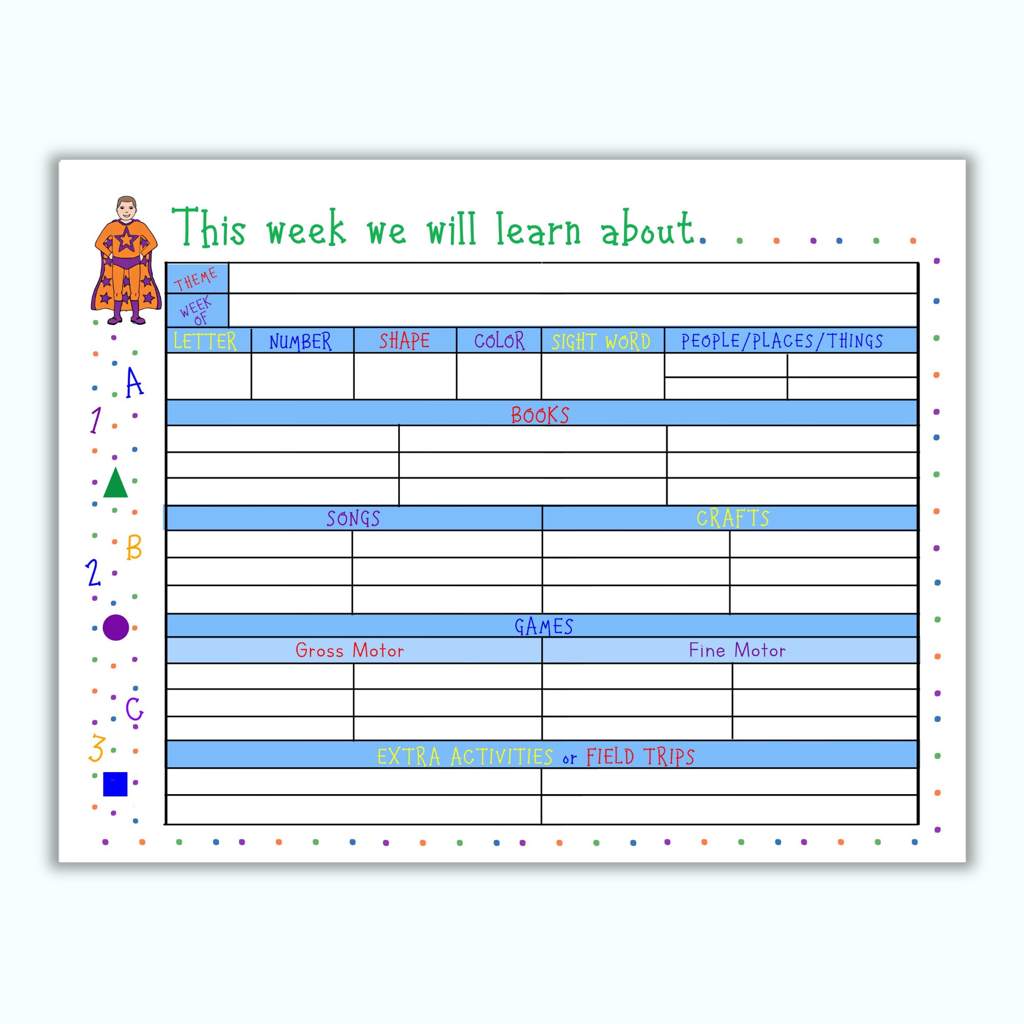 Superhero Preschool Planner, Superhero Preschool, Preschool Planner ...