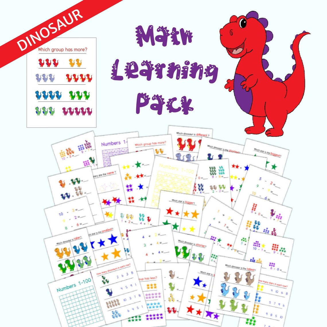 Dinosaur Math Pack, Preschool Math Pack, Math Printables, Preschool ...