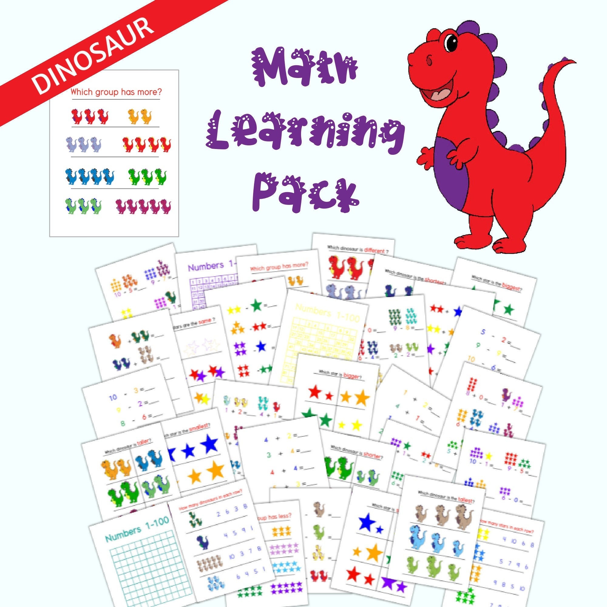 Dinosaur Math Pack, Preschool Math Pack, Math Printables, Preschool ...