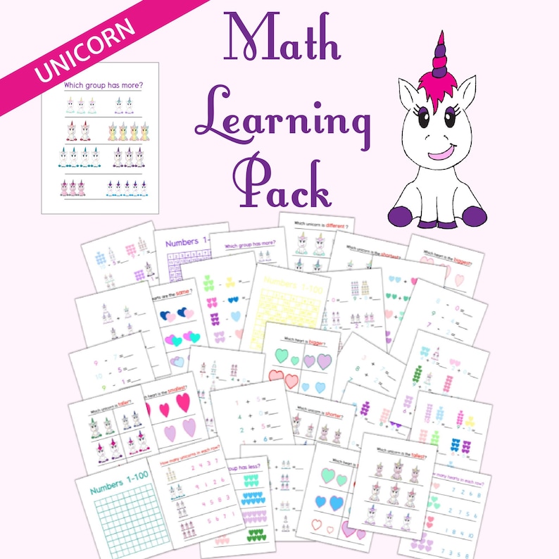 Unicorn Math Pack, Preschool Math Pack, Math Printables, Preschool Math ...