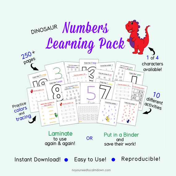 Dinosaur Number Learning Pack Learning Numbers Dinosaur - Etsy