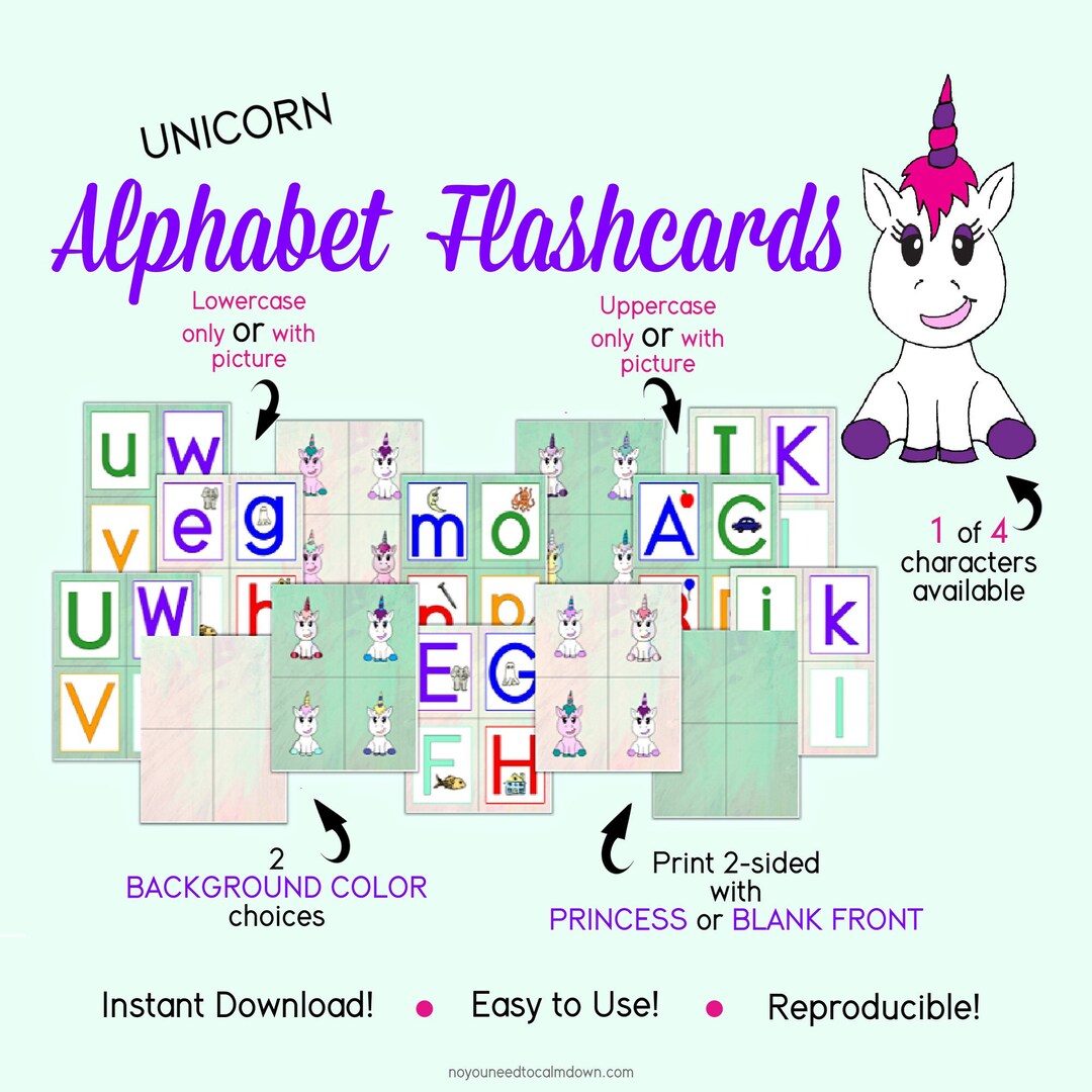 Unicorn Letter Flashcards Unicorn Alphabet Flashcards - Etsy