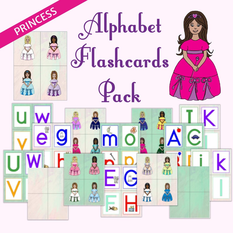 Princess Letter Flashcards, Princess Alphabet Flashcards, Preschool ...