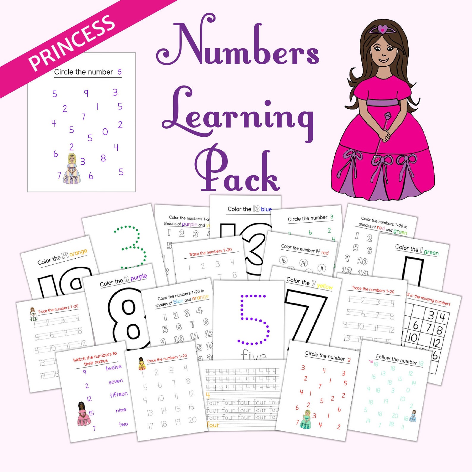 Princess Number Learning Pack, Learning Numbers, Princess Counting ...