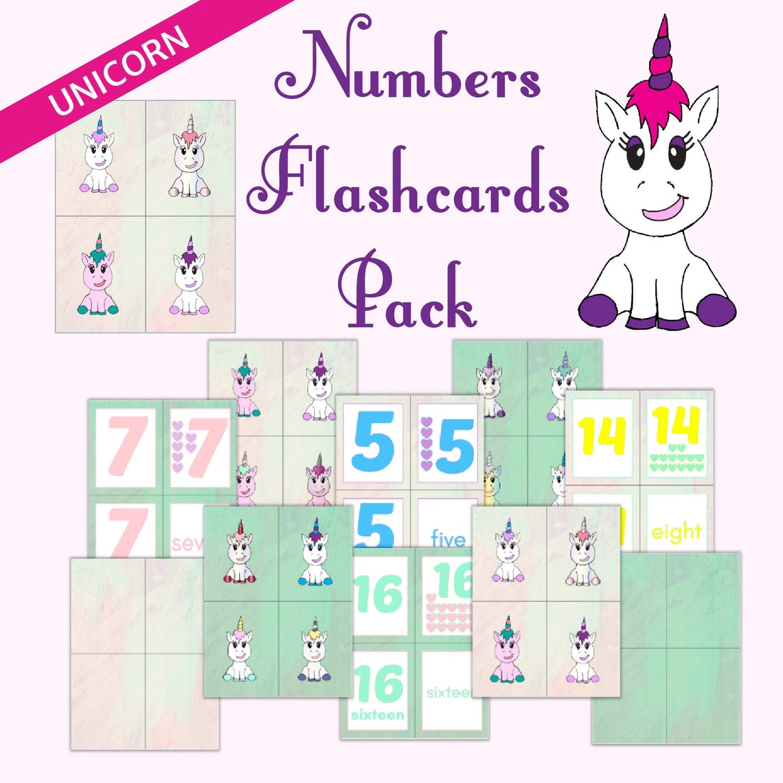 Unicorn Number Flashcards, Unicorn Counting Flashcards, Preschool ...