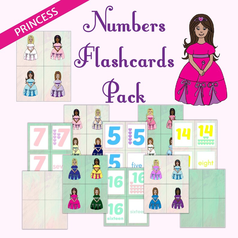Princess Number Flashcards, Princess Counting Flashcards, Preschool ...