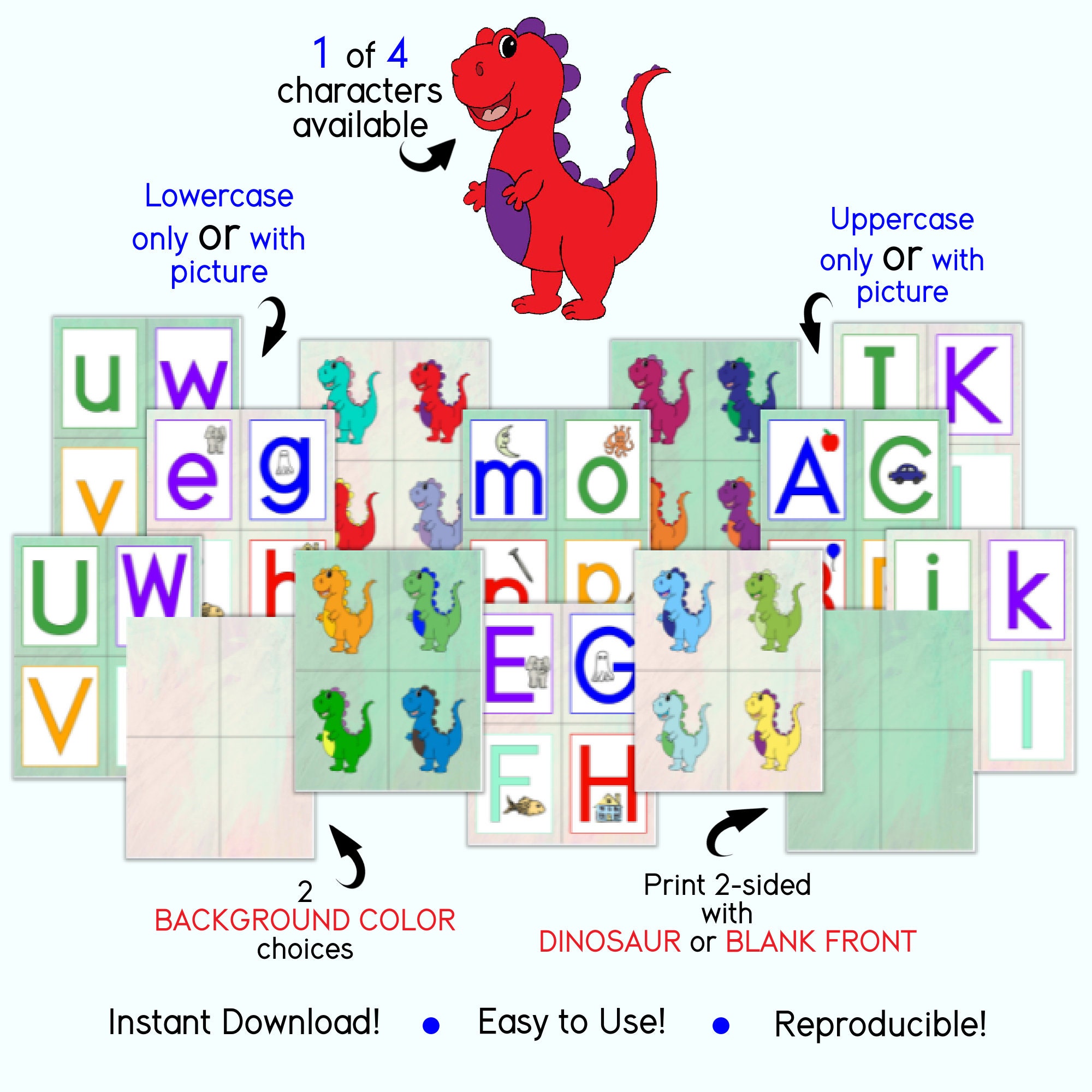 Dinosaur Letter Flashcards, Dinosaur Alphabet Flashcards, Preschool ...