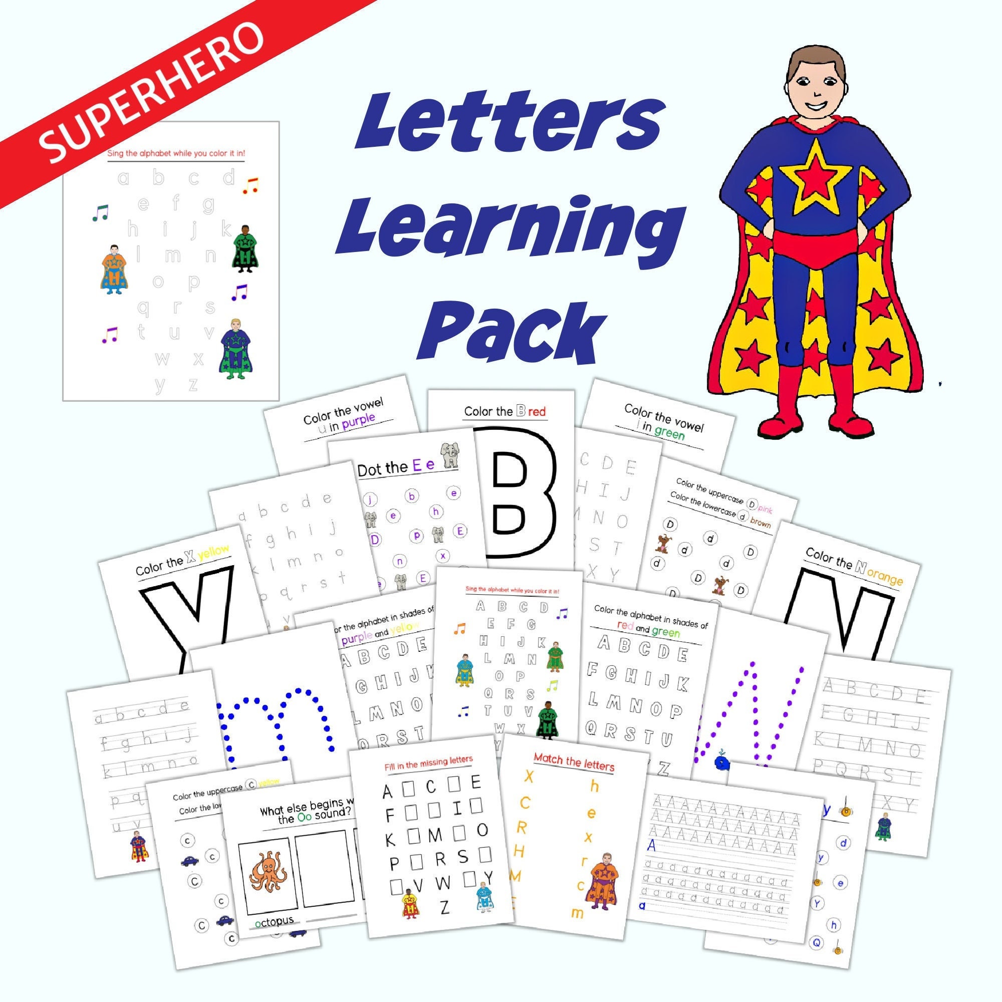 Superhero Letter Learning Pack, Learning Letters, Superhero Alphabet ...