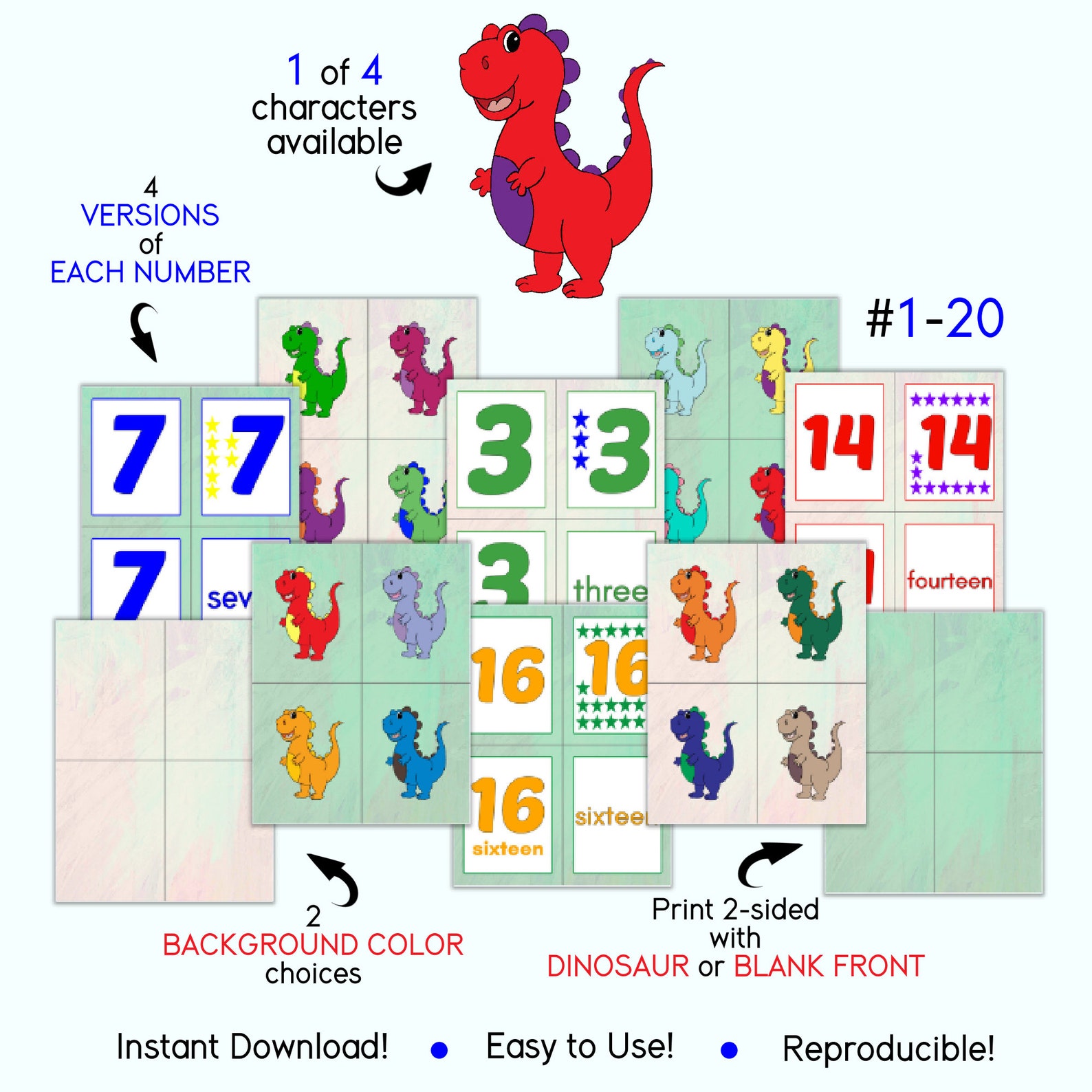 Dinosaur Number Flashcards, Dinosaur Counting Flashcards, Preschool ...