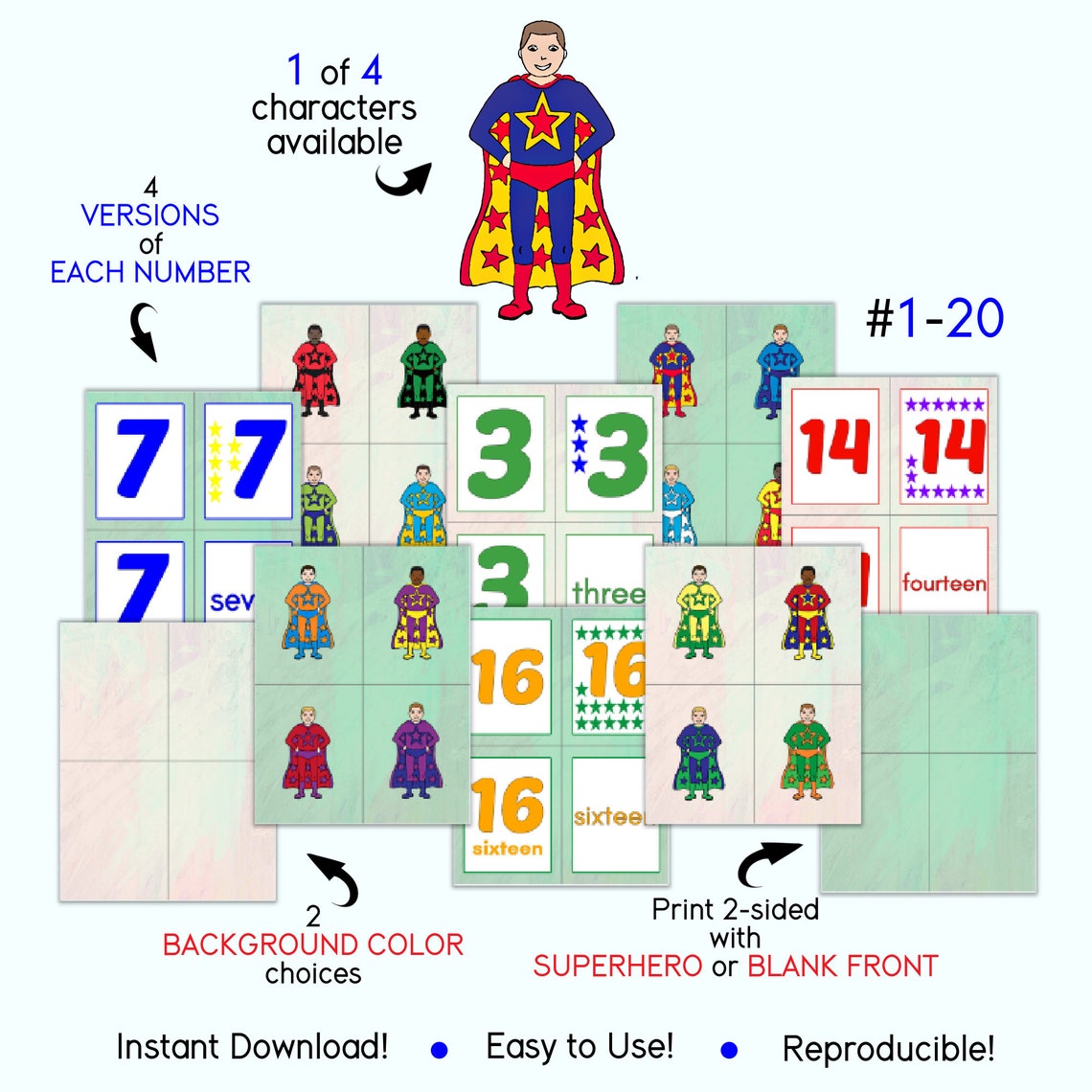 Superhero Number Flashcards Superhero Counting Flashcards - Etsy