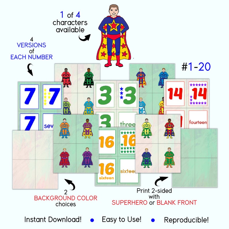 Superhero Number Flashcards, Superhero Counting Flashcards, Preschool ...