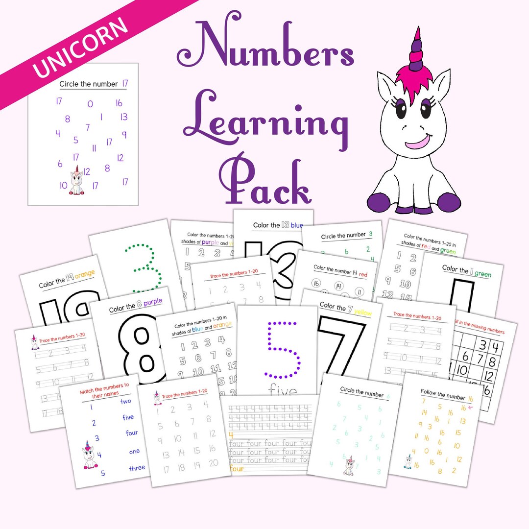 Unicorn Number Learning Pack, Learning Numbers, Unicorn Counting ...
