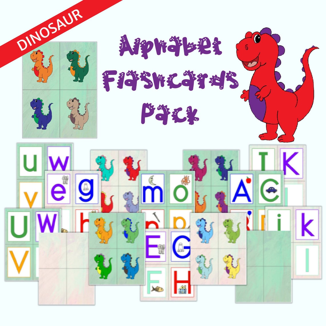 Dinosaur Letter Flashcards Dinosaur Alphabet Flashcards - Etsy