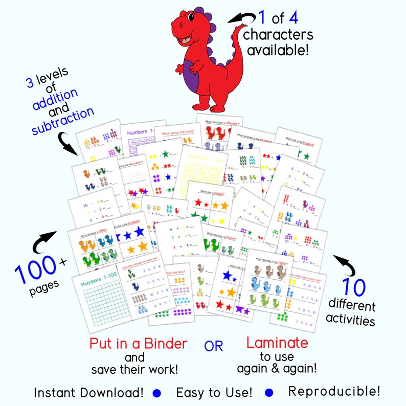 Dinosaur Math Pack, Preschool Math Pack, Math Printables, Preschool ...