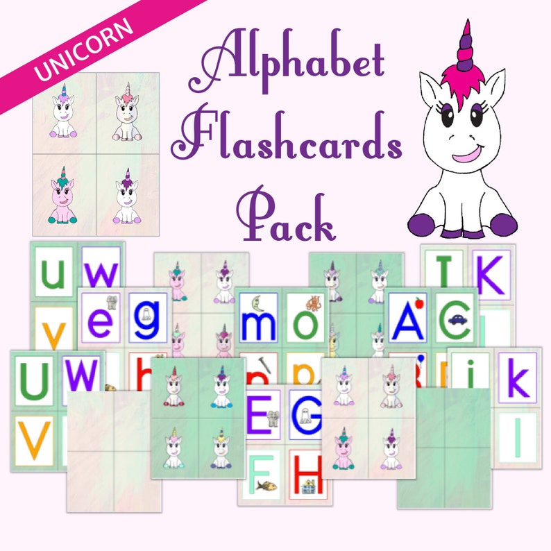 Unicorn Letter Flashcards, Unicorn Alphabet Flashcards, Preschool ...