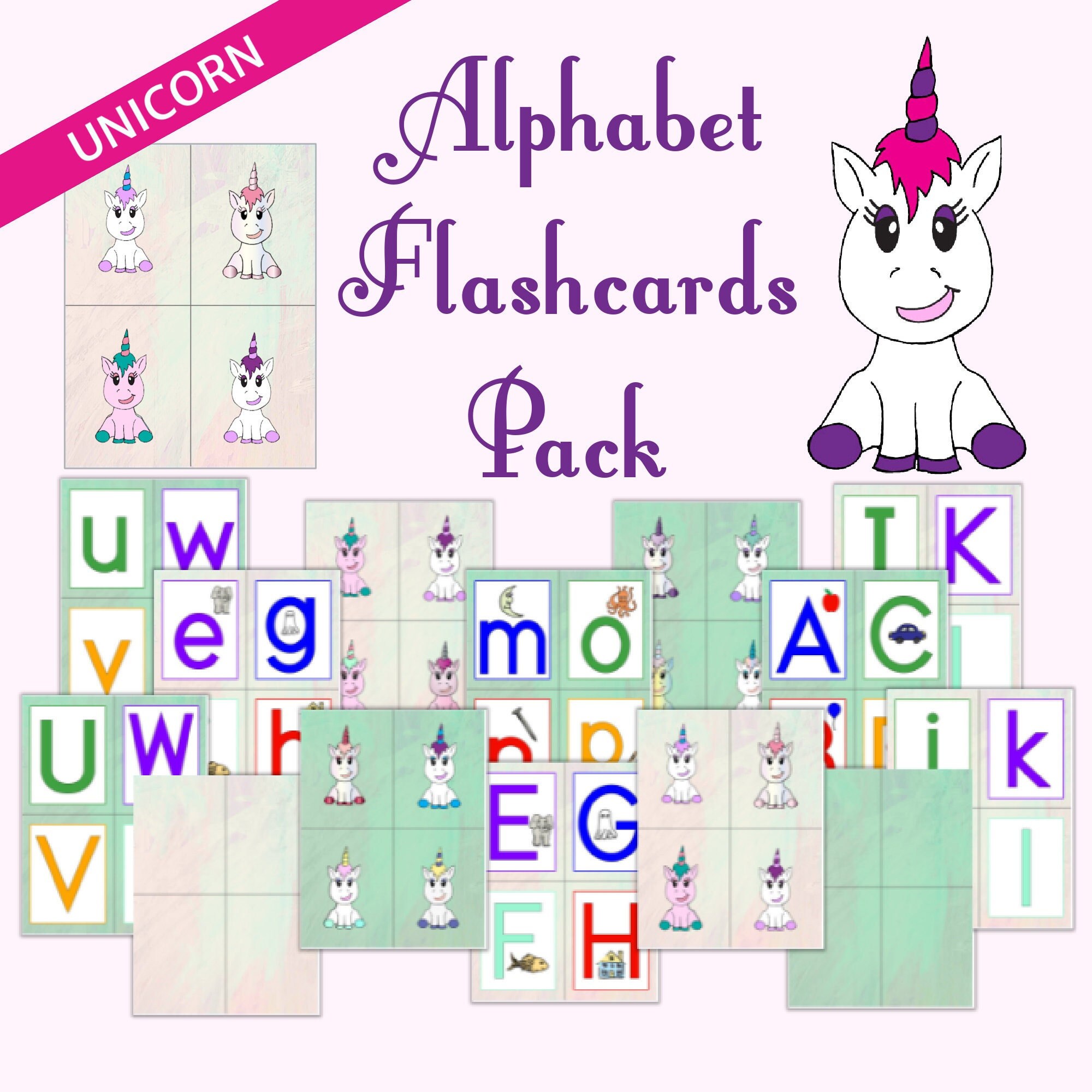 Unicorn Letter Flashcards, Unicorn Alphabet Flashcards, Preschool ...
