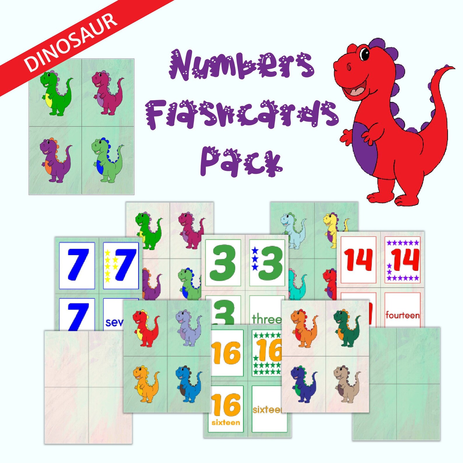 Dinosaur Number Flashcards, Dinosaur Counting Flashcards, Preschool ...