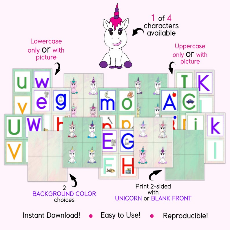 Unicorn Letter Flashcards, Unicorn Alphabet Flashcards, Preschool ...