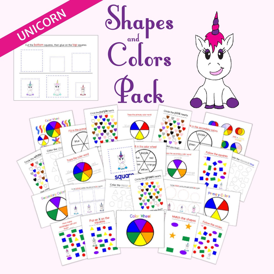 Unicorn Shapes and Colors, Shapes and Colors Workbook, Preschool Shapes ...