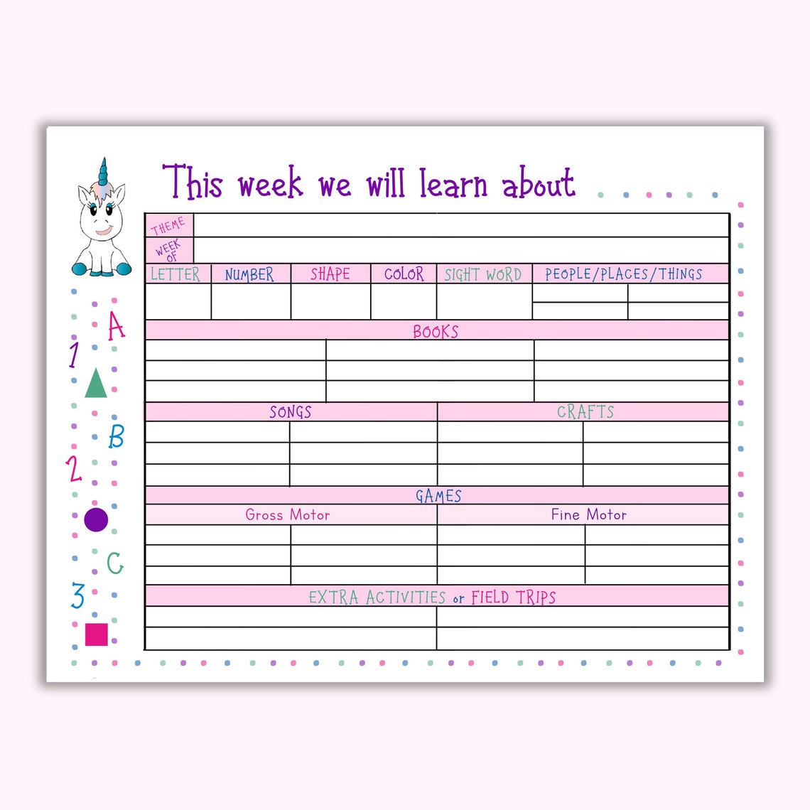 Unicorn Preschool Planner, Unicorn Preschool, Preschool Planner ...
