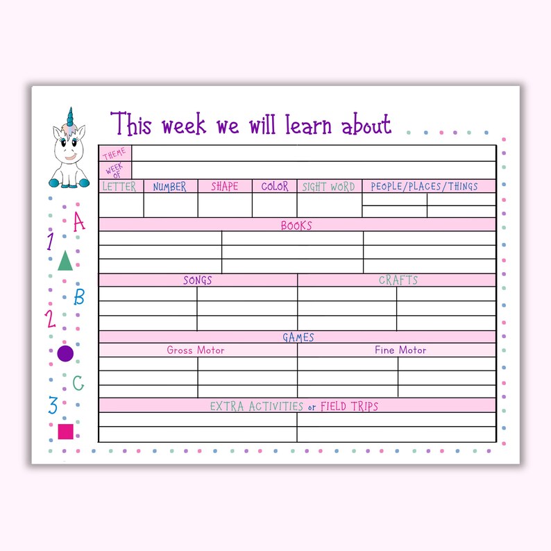 Unicorn Preschool Planner, Unicorn Preschool, Preschool Planner ...
