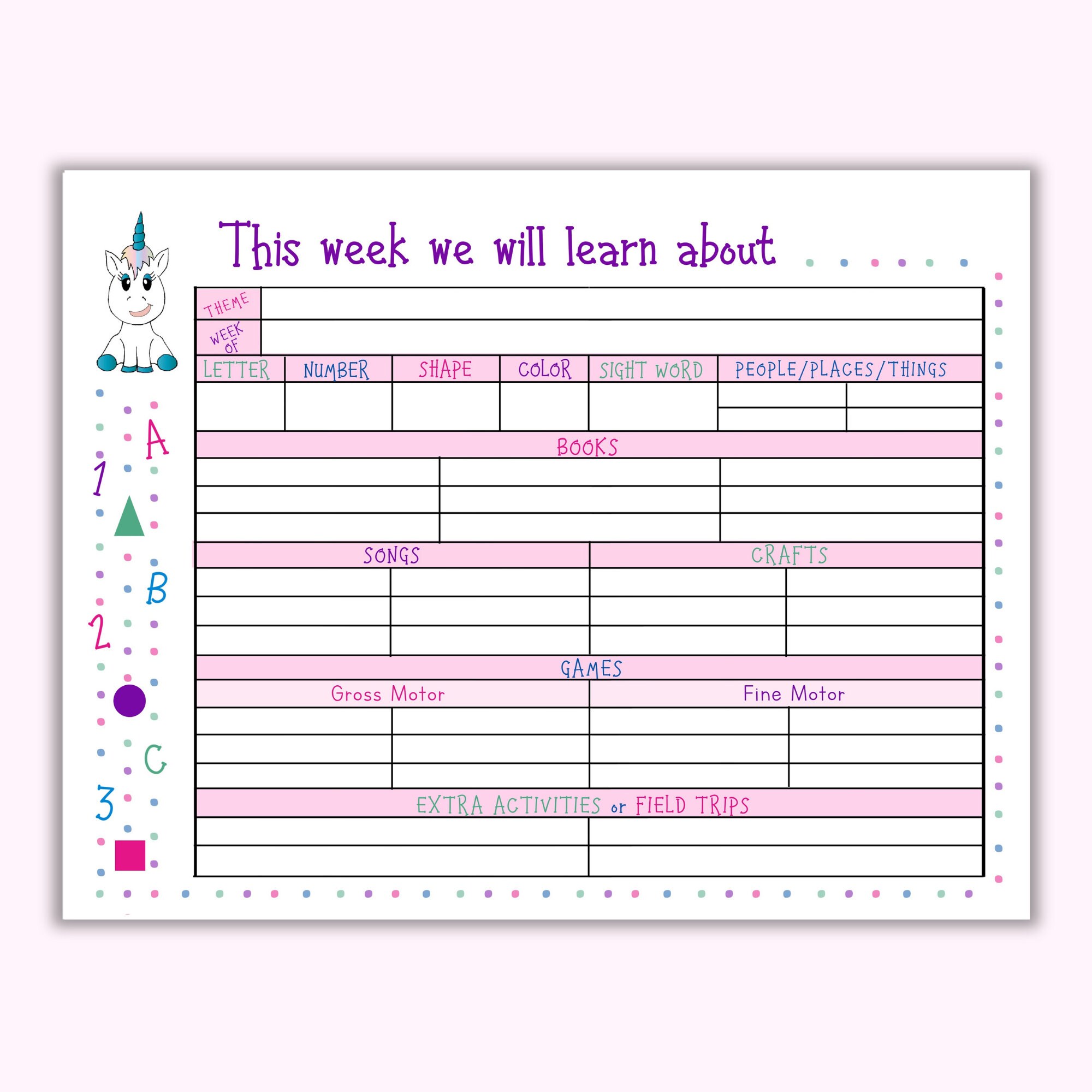 Unicorn Preschool Planner, Unicorn Preschool, Preschool Planner ...
