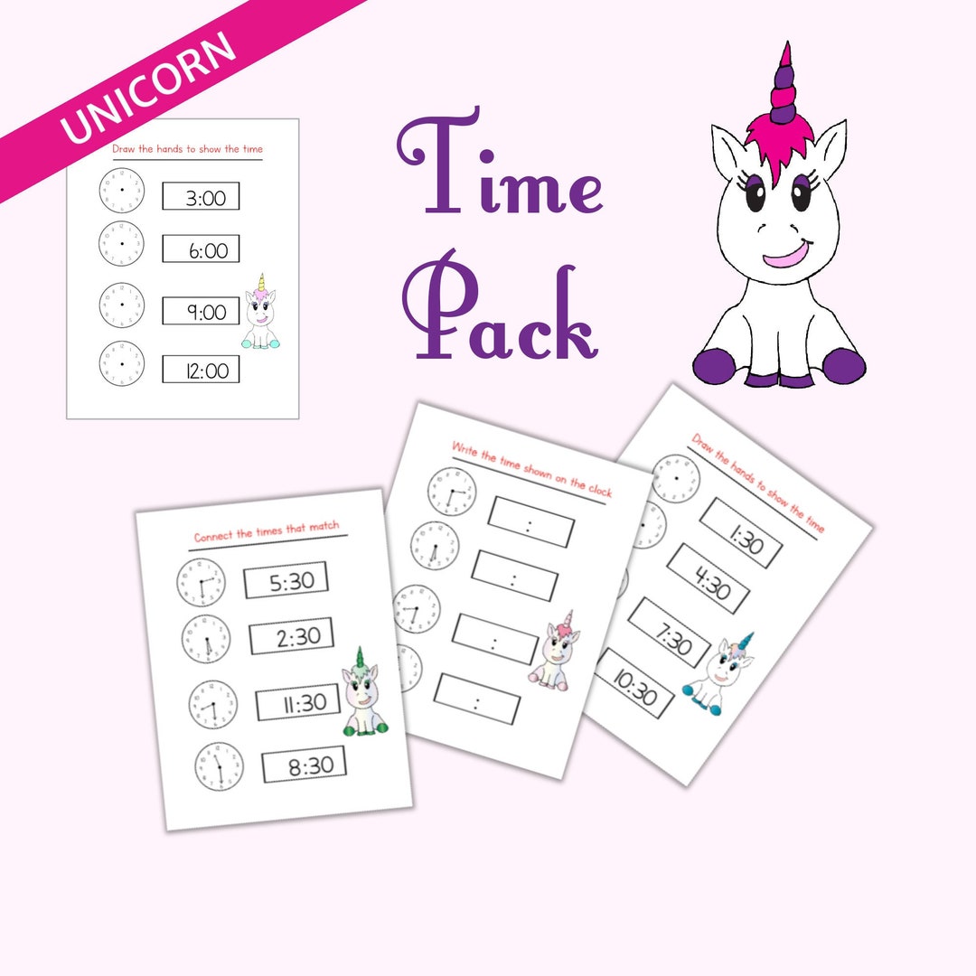 Unicorn Time Pack, Learning Time Printables, Learning Time Worksheets ...