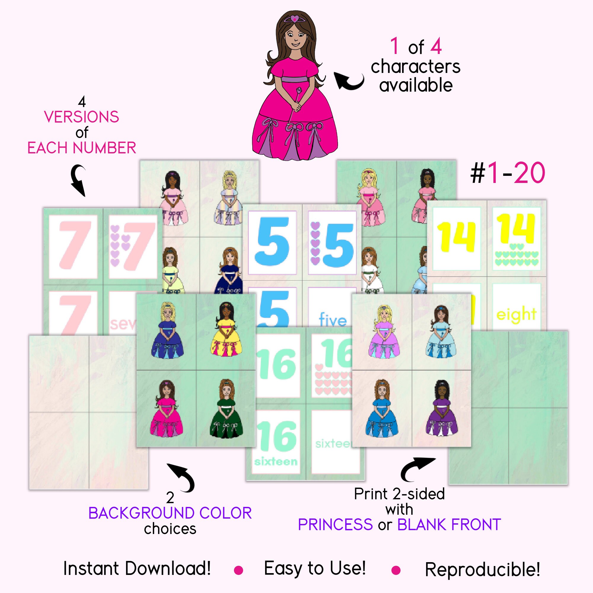 Princess Number Flashcards, Princess Counting Flashcards, Preschool ...