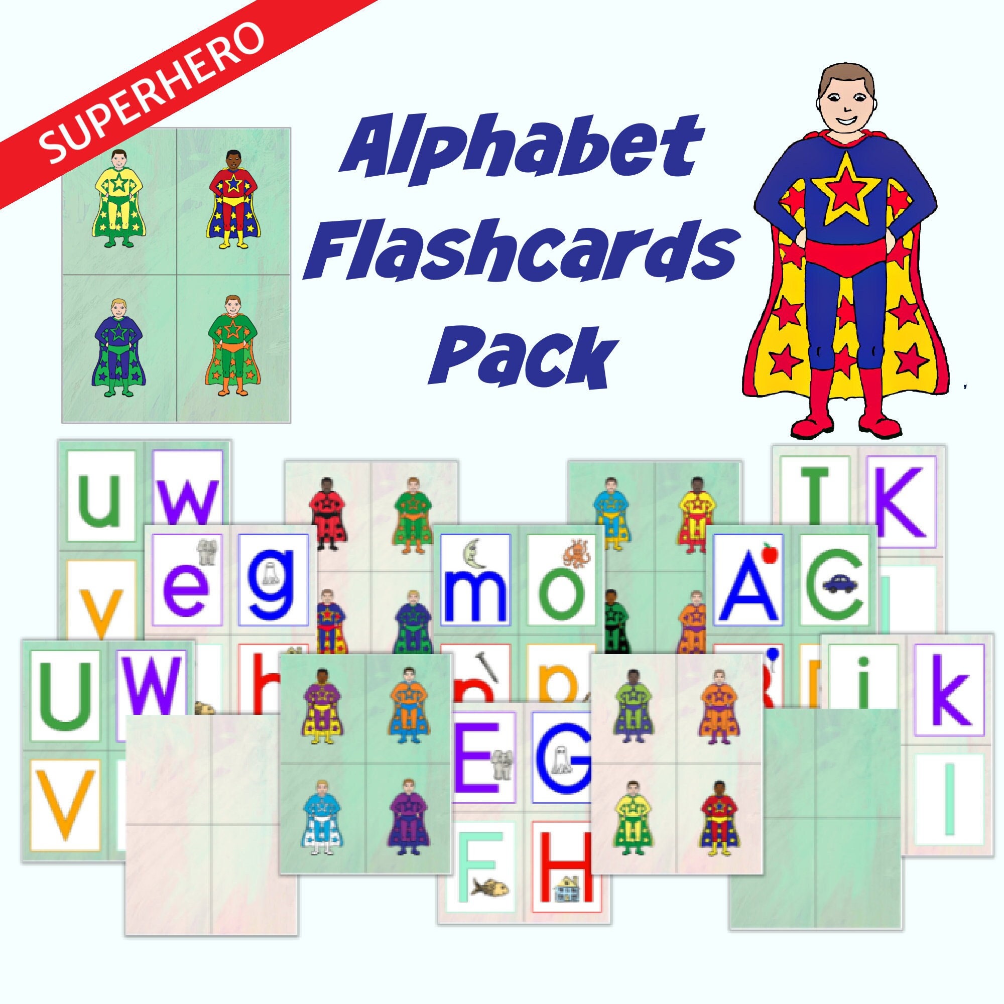 Superhero Letter Flashcards, Superhero Alphabet Flashcards, Preschool ...