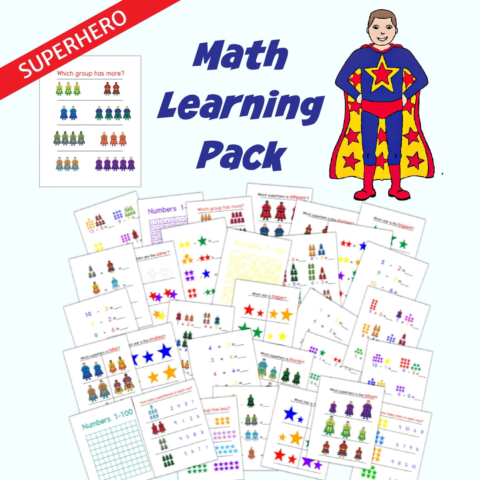 Superhero Math Pack, Preschool Math Pack, Math Printables, Preschool ...