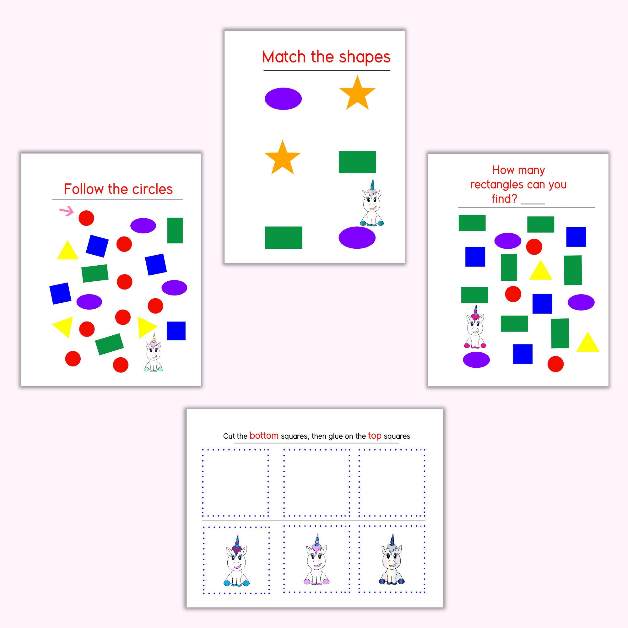 Unicorn Shapes and Colors Shapes and Colors Workbook - Etsy