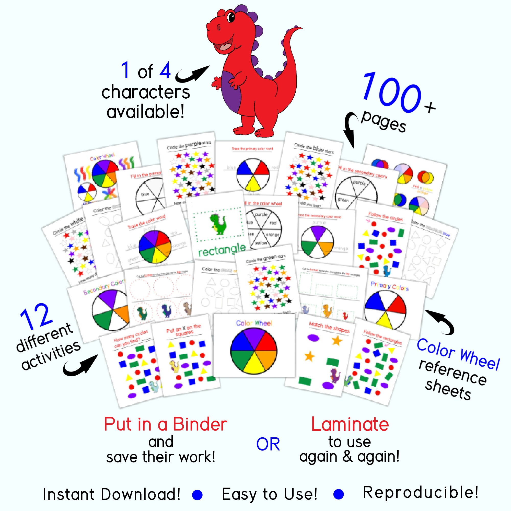 Dinosaur Shapes and Colors Shapes and Colors Workbook - Etsy